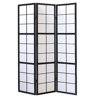 PEGANE Paravent Japonais Shoji en Bois Noir de 3 pans -PEGANE