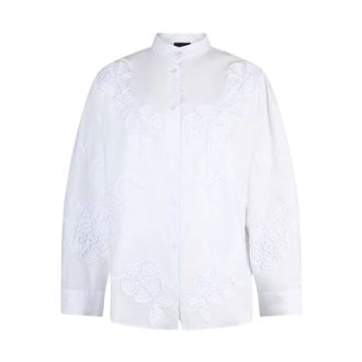 Liu Jo Femme, Blouses et Chemises, Blanc, Taille: 36 FR Chemisier Brod&eacute;e &agrave; Col Mandarin