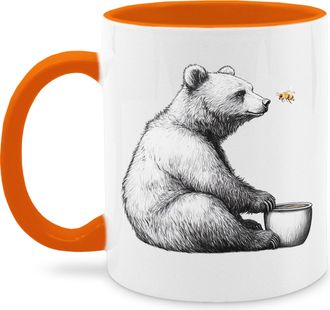 Shirtracer Tasse Tassen 325ml - Bär mit Honigtopf und Biene I Waldtiere Geschenk Bären Zeichnung I Geschenk Freundschaft Tiere - 325 ml - Orange