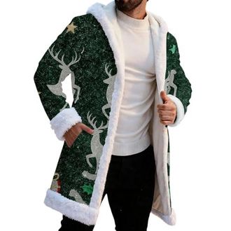 Generic Cardigan &agrave; capuche chaud pour lhiver avec imprim&eacute; et polaire confortable pour lhiver avec fermeture &eacute;clair, vert fonc&eacute;, XXL