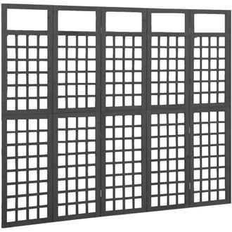 vidaXL Spalier/Paravent 5-teilig Massivholz Tanne Schwarz 201,5x180 cm Vidaxl