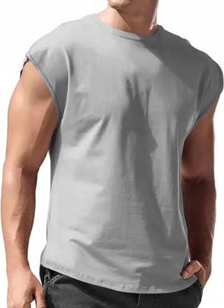 Generic T-shirt dété sans manches pour homme - Col rond - Manches courtes - Respirant - Pull dentraînement, gris, XXL