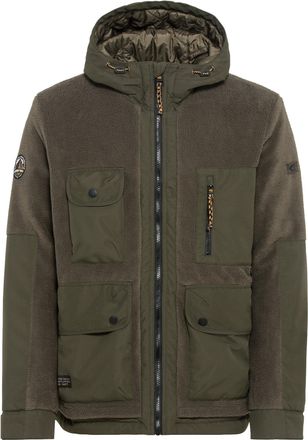 Camel Active Herren Gefütterte Fleecejacke mit Kapuze und Materialkontrast Dunkel Khaki, menswear-66