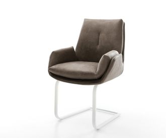 DELIFE Freischwinger Clea-Flex Mikrofaser Taupe Vintage Freischwinger flach Wei&szlig;, Esszimmerst&uuml;hle