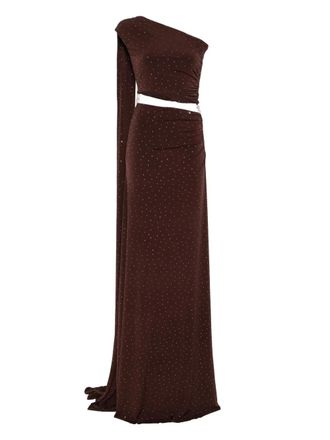 Nissa robe longue à ornements strassés - Marron
