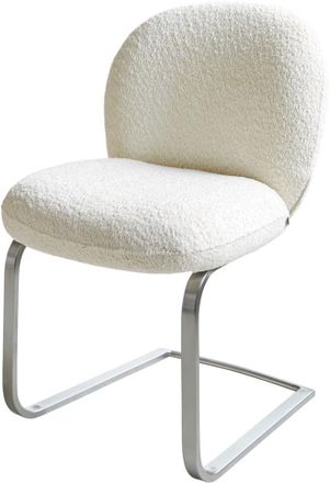 DELIFE Schwingstuhl Nube-Flex Freischwinger flach Edelstahl Boucl&eacute; Wei&szlig; Taschenfederkern