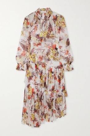 Zimmermann + Net Sustain Matchmaker Asymmetrisches Midikleid Aus Chiffon Mit Blumenprint - Elfenbein