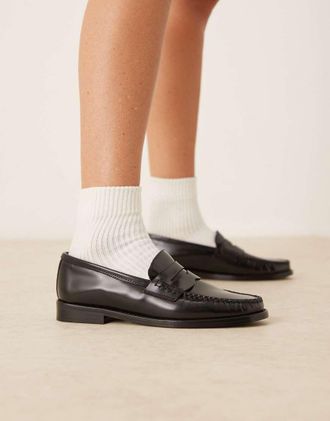 Mango Loafer aus Leder in Schwarz