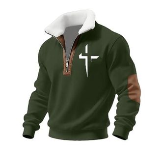 Generic Sweat-shirt sans capuche pour homme - Col roul&eacute; - Avec fermeture &eacute;clair 1/4 - T-shirt &agrave; manches longues - Col moelleux - T-shirt dext&eacute;rieur - Pull en 