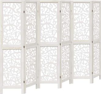 vidaXL Vidaxl - Cloison de s&eacute;paration paravent 6 panneaux blanc - Bois de paulownia massif - Dimensions 210-215 x 160 cm - Pliable et durable