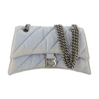 Balenciaga Womens Hobo Crush S Denim Blue Cotton Shoulder-hobo-bags