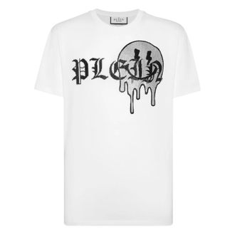 Philipp Plein Homme, Tops, Blanc, Taille: 2XL T-Shirt Col Rond Smile