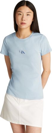 Calvin Klein Damen T-Shirt Kurzarm Gradient Monologo Tee Slim Fit, Blau (Niagara Mist), XS