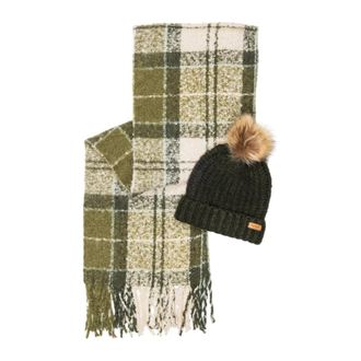 Barbour Saltburn M&uuml;tze & Schal-Set mit Tartanmuster - - Accessories - Damen - Gr&uuml;n - ONE SIZE