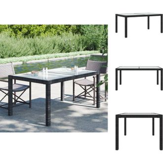 vidaXL Gartentisch 150x90x75 cm Geh&auml;rtetes Glas Poly Rattan Schwarz - Gartentisch - Polyrattan Tisch - Esstisch - Gartenm&ouml;bel - Balkonm&ouml;bel