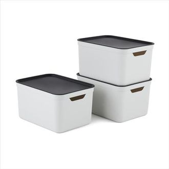 Rotho Jive Dekobox Lot de 3 bo&icirc;tes de rangement avec couvercle, plastique (polypropyl&egrave;ne recycl&eacute;), blanc/anthracite, 3x16l (36.1 x 26.4 x 20.2 cm)