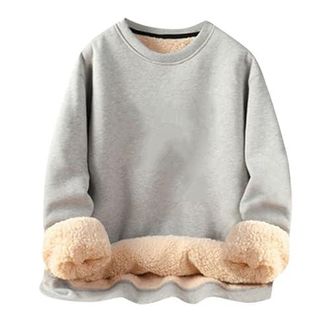 Generic Sweat &agrave; capuche &eacute;pais en polaire de couleur unie pour femme, gris clair, 3XL