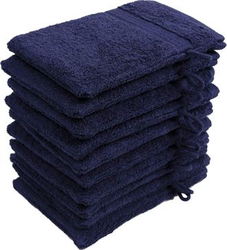 Top Fuel Fashion 10er Pack Waschlappen Elegance 58009 Waschhandschuh 16x21 cm Frottier Baumwolle Navy (Navy)