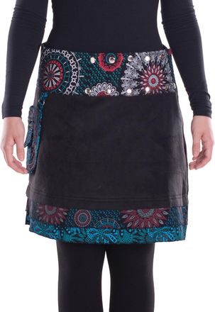 vishes Alternative Bekleidung - Damen Warmer Wickelrock Rock zum Wickeln mit Druckkn&ouml;pfen Mandalas schwarz 40-48