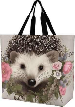 Generic H&eacute;risson Dans Une Couronne De Fleurs Sac Courses Grand Tote Bag Imperm&eacute;able Sac Fourre-Tout Pour Voyage Travail Gym