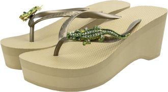 UZURII Slipper & Pantoletten - Zehentrenner Green Crocodile Switch High Heel - Gr. 35,5 (EU) - in Gold - f&uuml;r Damen