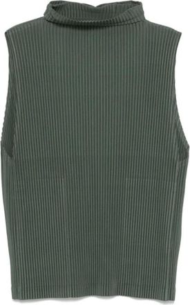 Issey Miyake Homme, Tops, Vert, Taille: L Haut sans manches pliss&eacute; &agrave; col montant