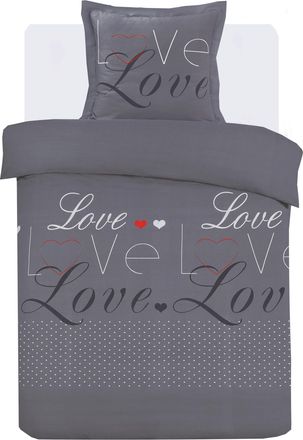 Vision Streetwear Vision - Bettwäsche Love - Anthrazit - Bettbezug 140 x 200 cm mit 1 Kissenbezug für Einzelbett - 100% Baumwolle