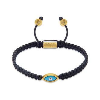Nialaya Homme, Accessoires, Jaune, Taille: XL Mens Black String Bracelet with Gold Evil Eye
