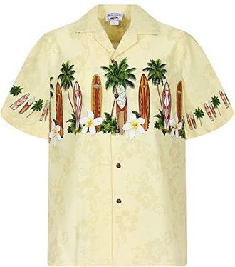 Pacific Legend Original Chemise-Hawaienne, Manche-Courte, Surfbretter Chest-Print, Jaune, XXL