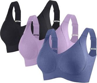 Generic Lot de 3 soutiens-gorge sans fil pour femme sans armatures en V profond sans armatures - Soutien-gorge confortable sans couture - Soutien doux - Couve