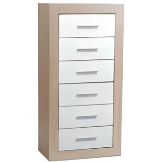 PEGANE Pegane - Chiffonnier de 6 tiroirs coloris Ch&ecirc;ne Cambrian / Blanc - Longueur 54 x profondeur 35 x hauteur 110 cm