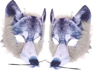 NUOBESTY 2 St&uuml;ck Realistische Wolf Maske Halbgesicht Furry Tiermaske f&uuml;r Halloween Cosplay Kost&uuml;m Party Karneval Wiederverwendbar Auff&auml;lliges Design f&uuml;r Masker
