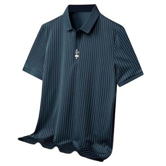 Generic Polo Homme Nouvelle Chemise en Soie Ray&eacute;e dans la Jeunesse Manches Courtes Tendance Affaires &Eacute;t&eacute; T-shirt pour Hommes, Marine, 3XL