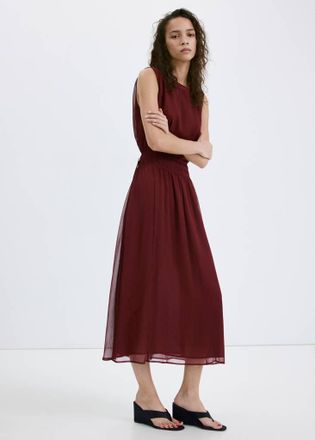 Mango Robe fluide taille fronc&eacute;e bordeaux - Femme - XS - MANGO