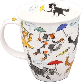 Dunoon Nevis Tasse aus feinem Knochenporzellan, Motiv Raining Cats, 0,48 l
