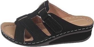 Generic Pantoufles dété pour femme - Grande taille - Bouche de poisson - Pantoufles compensées - Soutien de la voûte plantaire, Noir, 39.5 EU