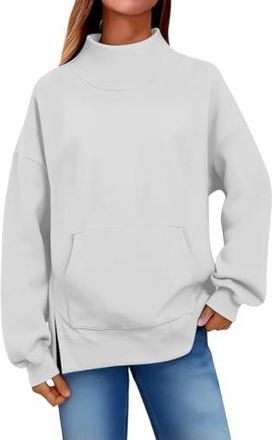 Generic Sweat &agrave; Capuche Femme Sweat-shirt Saison Imprim&eacute; Graphique Manches Longues Pull Tricot&eacute; Tops Col Montant Pull Femme Sweat-shirt Sans, Blanc., 3XL