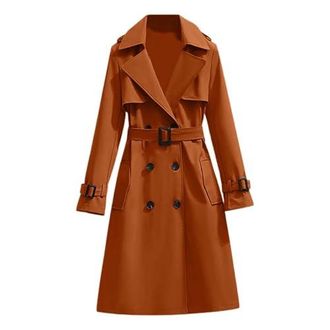 Generic Femme Trench-Coat &agrave; Double Boutonnage El&eacute;gant Manches Longues Automne Hiver Revers Veste Longue Manteau avec Ceinture