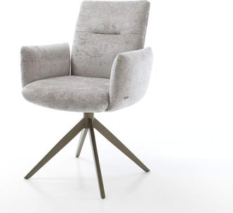 DELIFE Drehstuhl Jova-Flex mit Armlehnen Chenille Silbergrau Kreuzgestell breit Effektfinish Titan 360&deg; drehbar Wippfunktion Taschenfederkern, Esszimmerst&uuml;hl