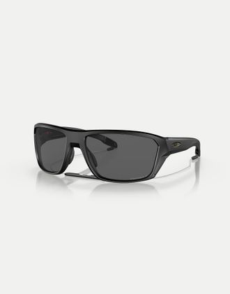 Oakley Split Shot - Rechteckige, polarisierte Sonnenbrille in Mattschwarz mit verspiegelten schwarzen Gl&auml;sern