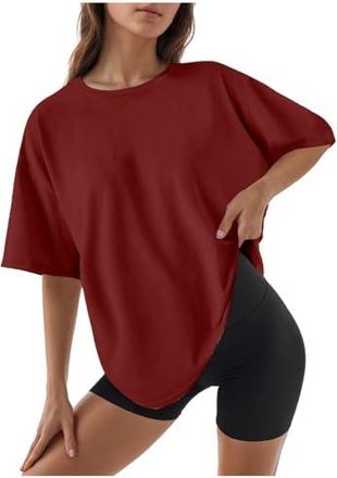 Generic T-shirts surdimensionn&eacute;s pour femmes 2025 pour femmes, hauts athl&eacute;tiques amples et mignons &agrave; col rond, coupe ample, tendance, basique, tendance, d&eacute;con