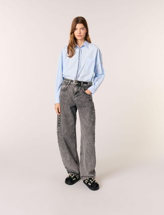 Maje Chemise En Popeline Avec Strass - Bleu - Taille 3 - Maje