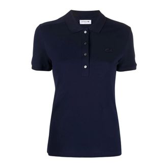 Lacoste Polo L.12.D en mini piqu&eacute; stretch coupe slim - Femme - Tops - Bleu - Taille: 34 FR