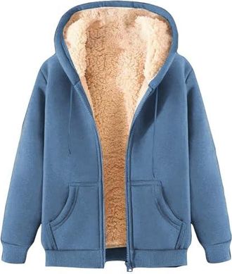 Generic Manteaux dhiver chauds pour femmes, grande taille, fermeture &eacute;clair, veste polaire pelucheuse &agrave; capuche avec capuche, cardigan d&eacute;contract&eacute; pour femme,