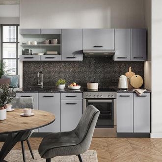 Vicco K&uuml;chenzeile R-Line, Grau/Anthrazit, 240 cm, AP Anthrazit, Vicco