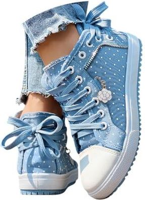 Minetom Femme Baskets Montante Sneakers Tennis Dentelle Maille Respirants Chaussures Toile À Lacets Décontractées B Bleu Clair 38 EU