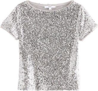 Next Paillettenshirt Kurzarmshirt mit Pailletten und U-Boot-Ausschnitt (1-tlg)