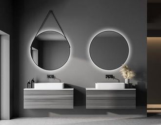 Talos Black Light Spiegel rund Ø 80 cm - runder Wandspiegel in matt schwarz - Badspiegel rund mit hochwertigen Aluminiumrahmen - Badezimmerspiegel mit indir