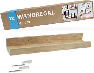 Photolini Wandregal Eiche Massivholz 40 cm, Schweberegal, modernes Design, Bilderleiste für Fotos, Poster & Deko-Objekte zur flexiblen Gestaltung, U-Form, einfa