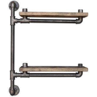 Wallity &Eacute;tag&egrave;re murale en tuyaux, style industriel Shelf Noyer Noir